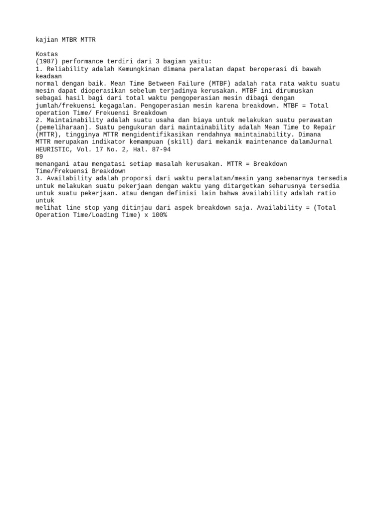 Kajian MTTR MTBF | PDF