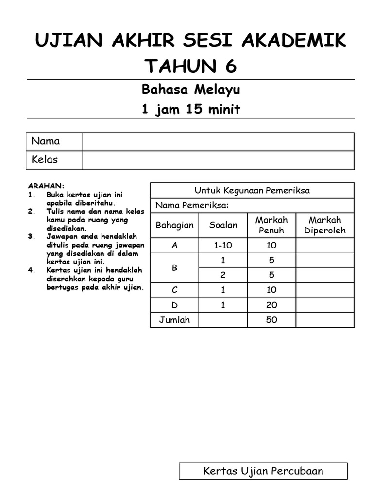 UASA BM Tahun 6 | PDF
