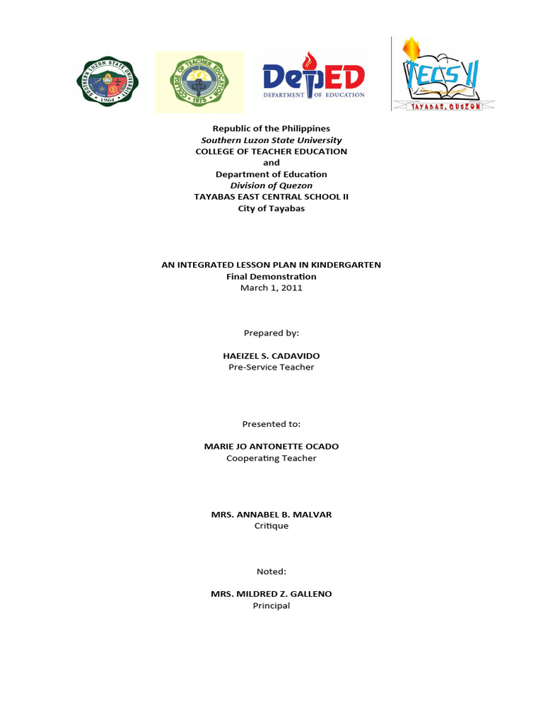 An Integrated Lesson Plan in Kindergarten | PDF