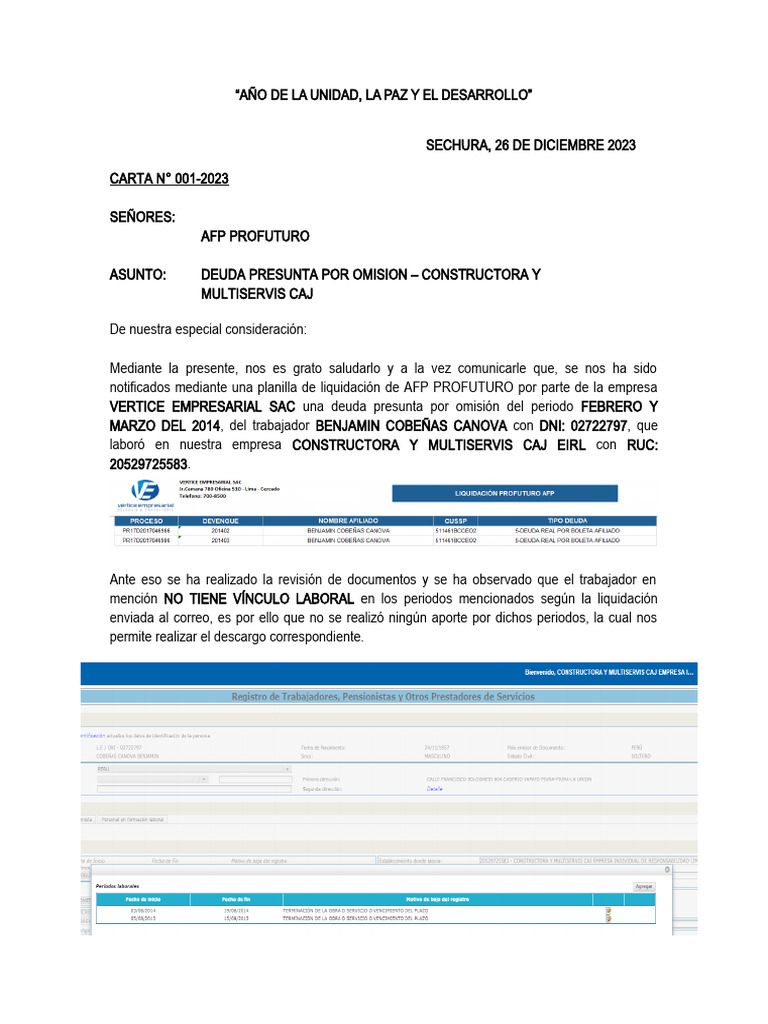 Carta 01 Afp Profuturo 2023 Pdf