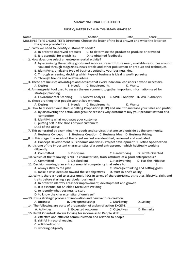 Smaw-10 - First Periodical Test - 25 | PDF | Welding | Construction