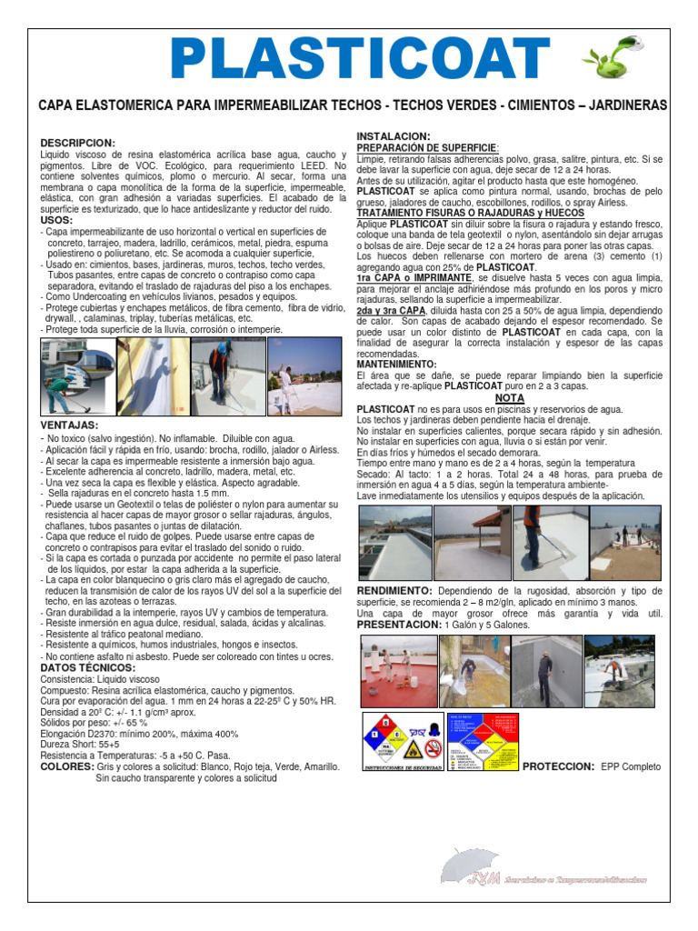 Impermeabilizante Plasticoat para Techos | PDF | Hormigón | Agua