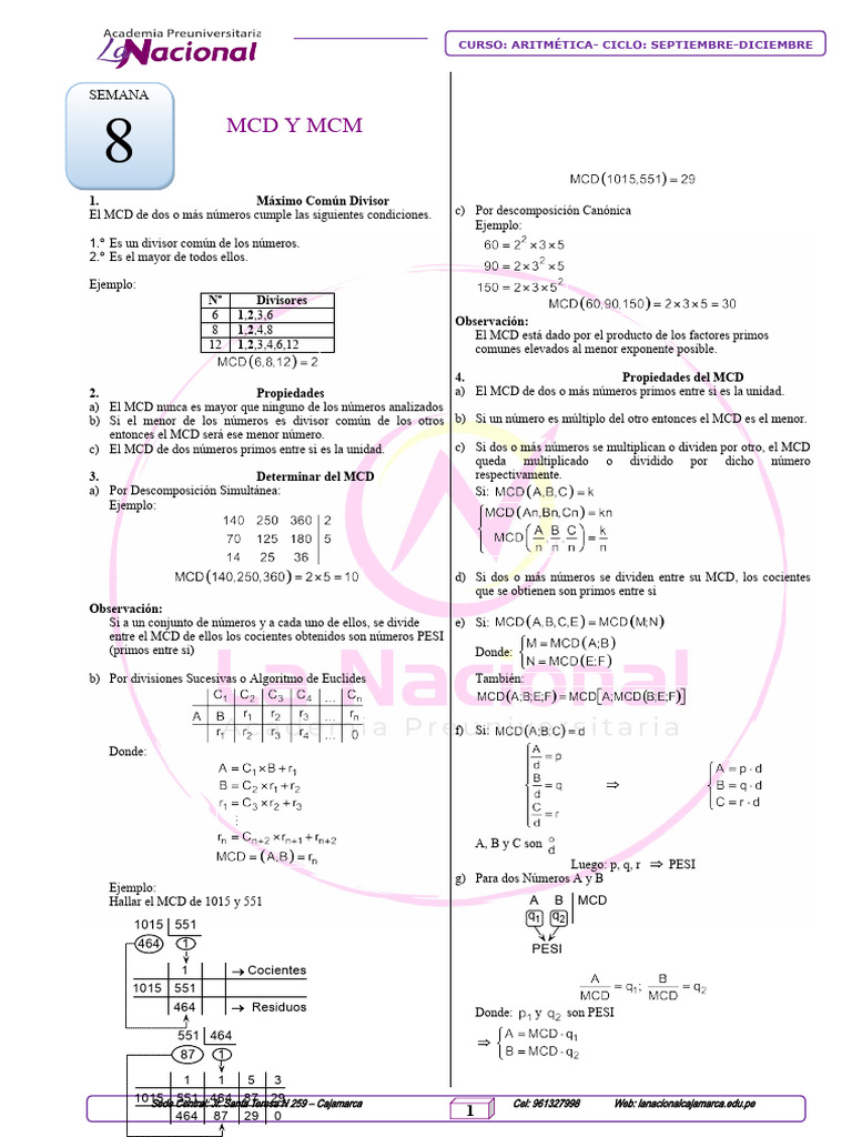 Tema N 8-MCD y MCM | PDF | Teoría de los números | Matemática Elemental