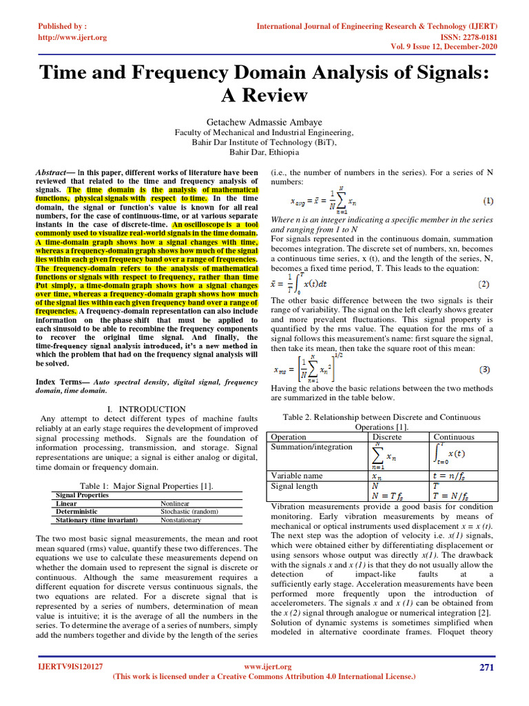 Time and Frequency Signal Analysis Review | PDF | Stationary Process ...