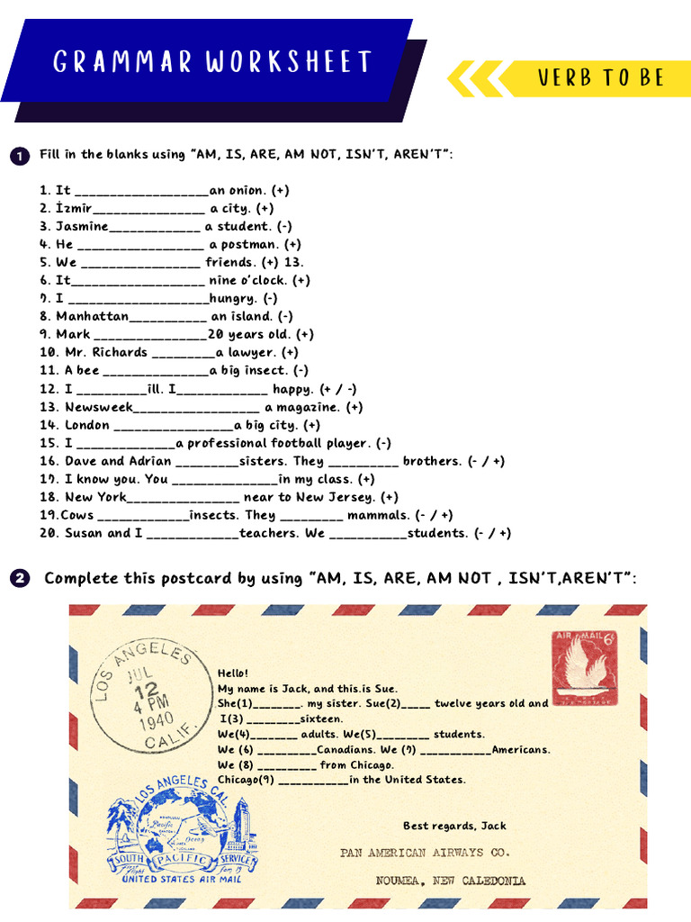 Fill in the Blanks: Verb "To Be" Worksheet | PDF | Language Arts ...