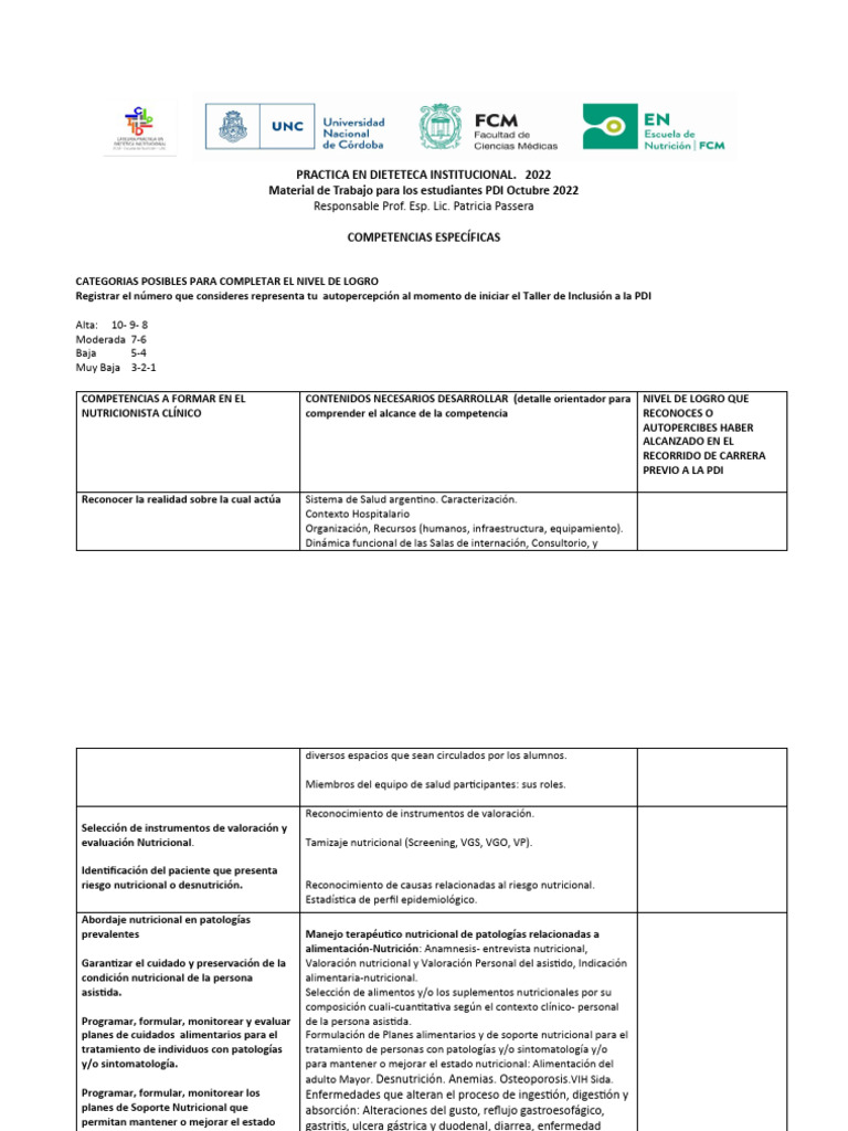 Competencias Especã Ficas | PDF | Nutrición | Dieta y nutrición