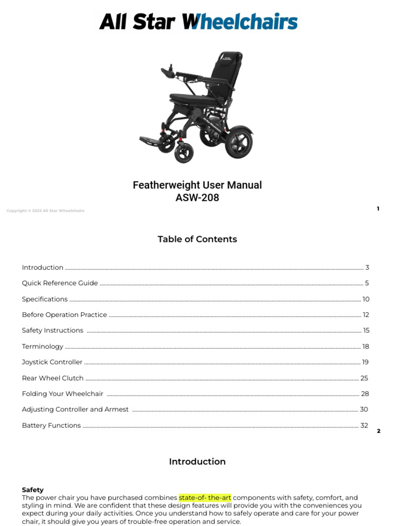 User Manual ASW-208 - Latest Edition | PDF | Battery Charger | Wheelchair