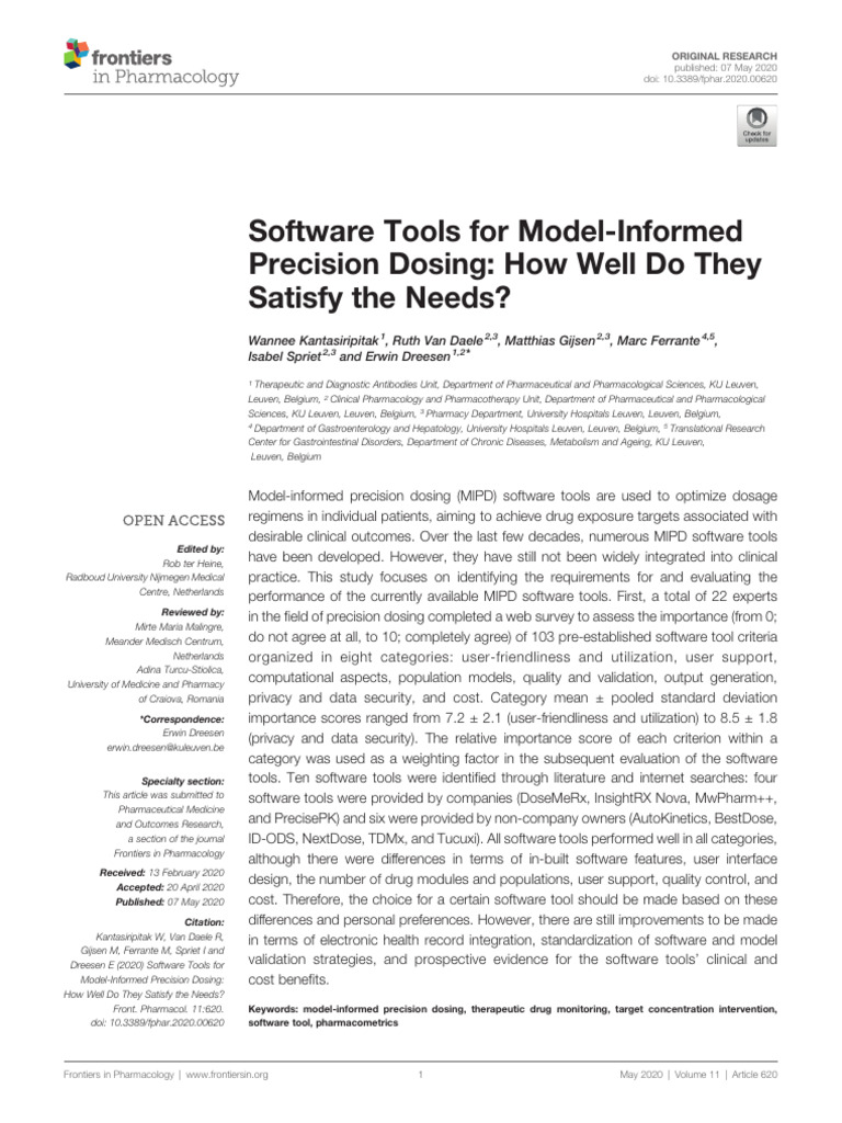 Software Toold For Model-Informed Precision Dosing. How Well Do They Satisfy The Needs | PDF