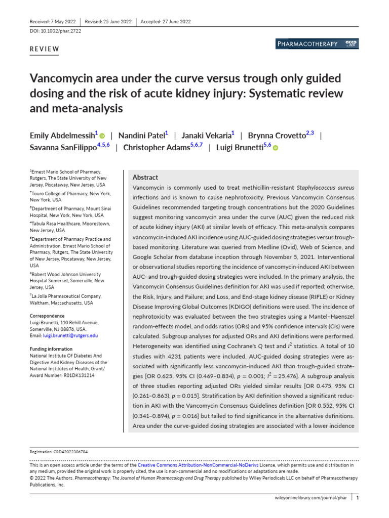 Vancomycin AUC Vs Trough Only Guided Dosing and The Risk of AKI ...