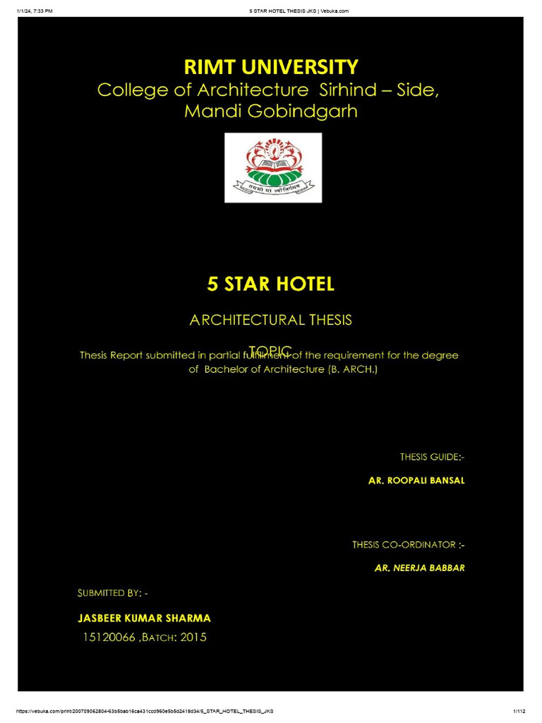 5 Star Hotel Thesis JKS | PDF