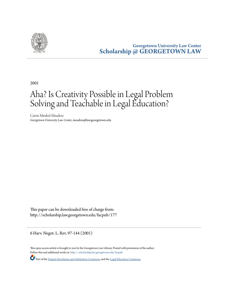 Aha Is Creativity Possible in Legal Problem Solving and Teachabl | PDF ...