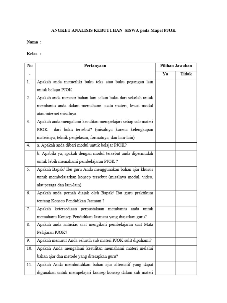 Angket Analisis Kebutuhan Siswa | PDF