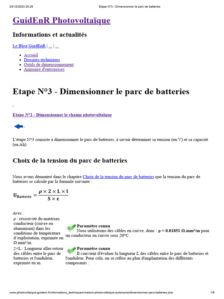 Dimensionnement du parc de batteries | PDF | Énergie solaire ...
