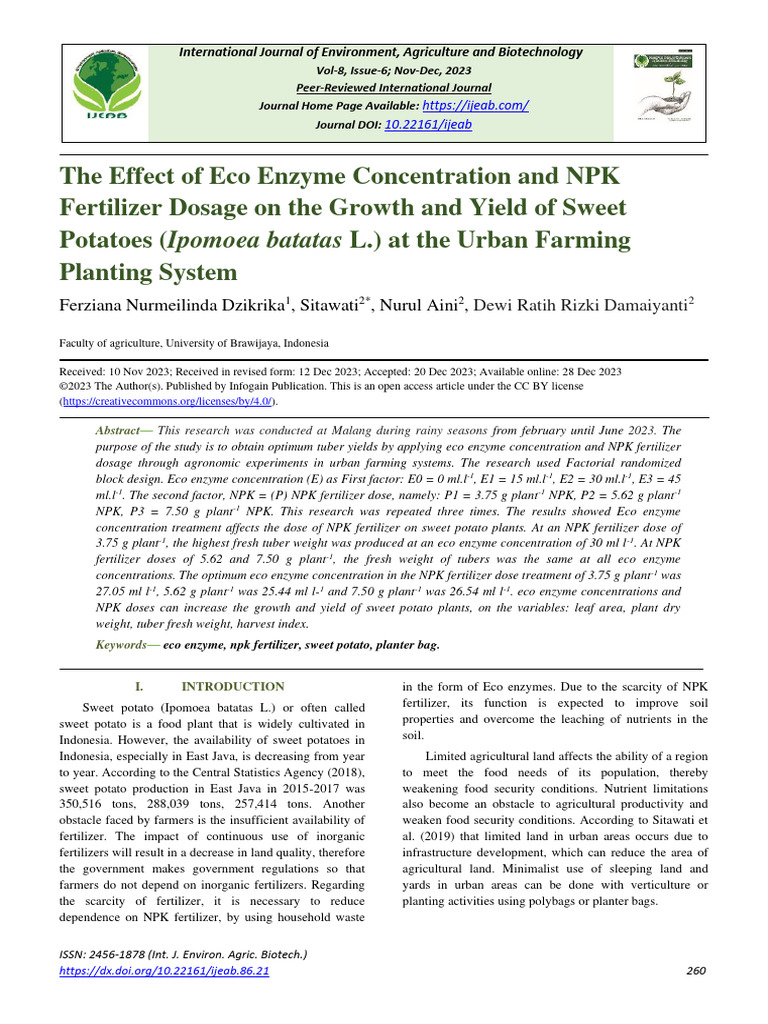 The Effect of Eco Enzyme Concentration and NPK Fertilizer Dosage On The ...