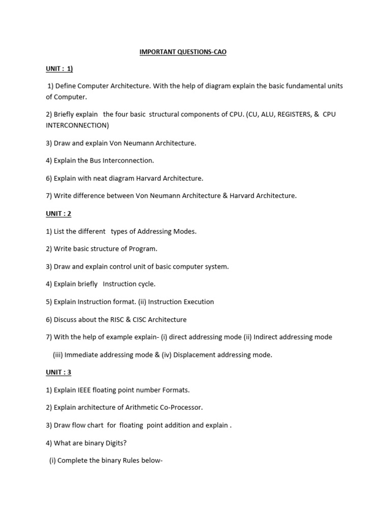 CAO_IMP_QUESTIONS | PDF | Central Processing Unit | Computer Memory