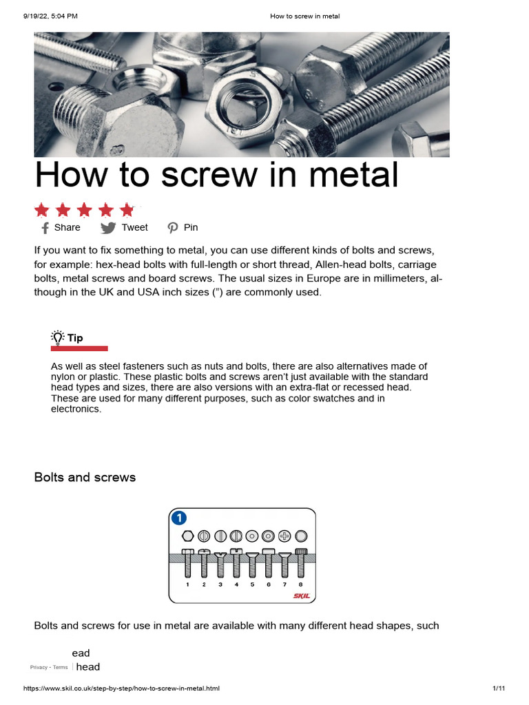 How to screw in metal | PDF | Screw | Rivet