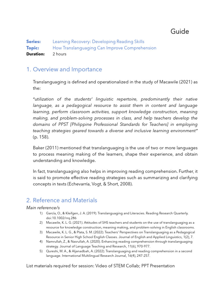 LAC Session Guide - S2E2 How Translanguaging Can Improve Comprehension ... LAC Session Guide - S2E2 How Translanguaging Can Improve Comprehension ...