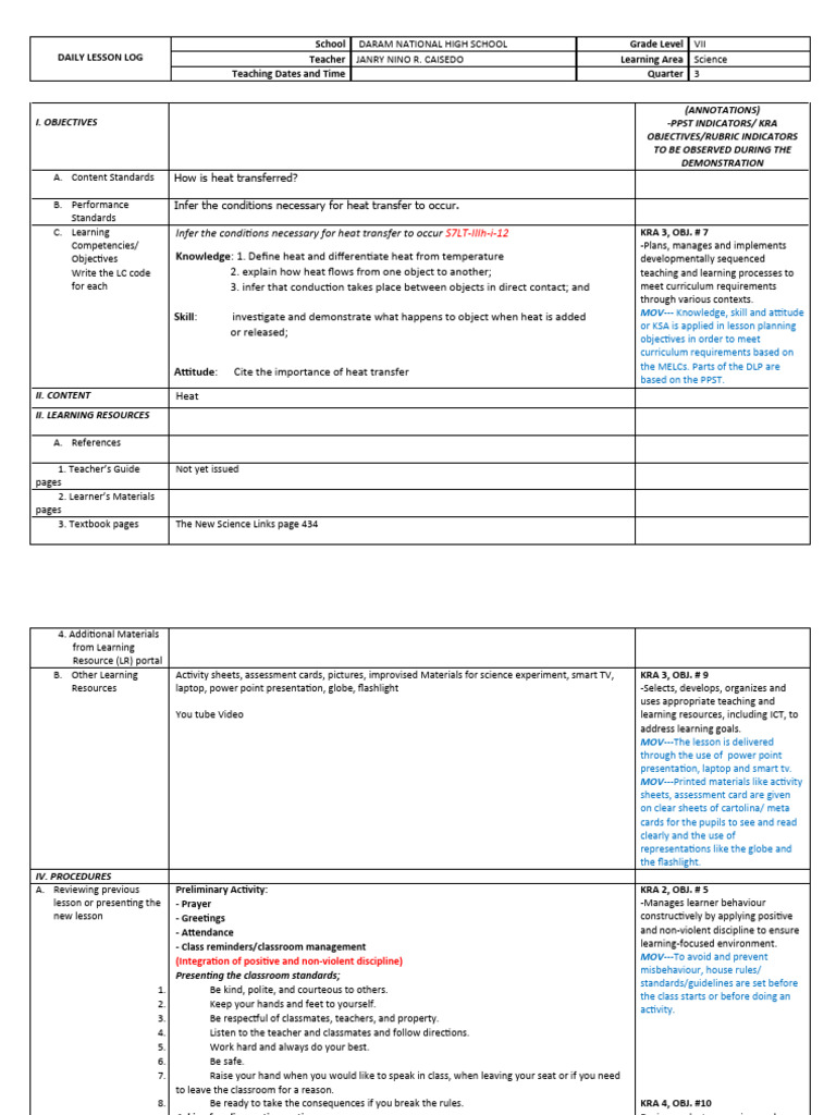 Cot Dlp Science 7 Pdf Heat Thermal Conduction