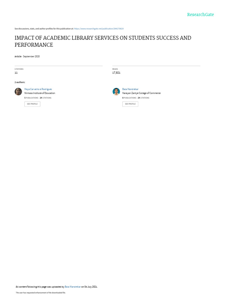 Impact Of Academic Library Services On Students Su Pdf Libraries