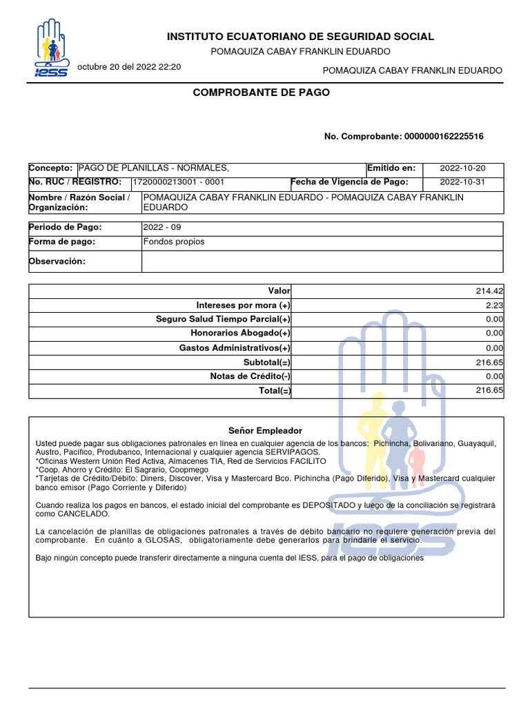 Planillas de Pago de Iess | PDF