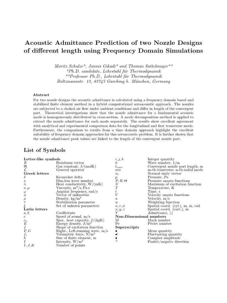 Acoustic Admittance Prediction of Two Nozzle Part1 | PDF | Fluid ...