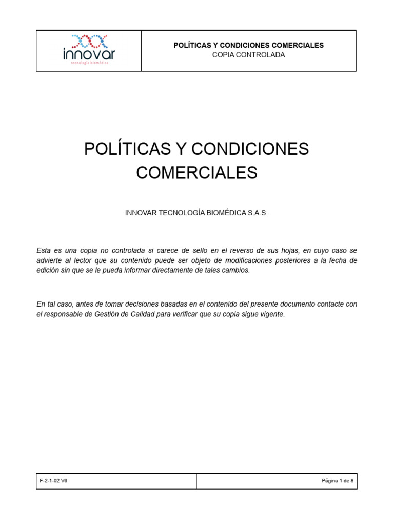 F-2!1!02 Políticas y Condiciones Comerciales | PDF
