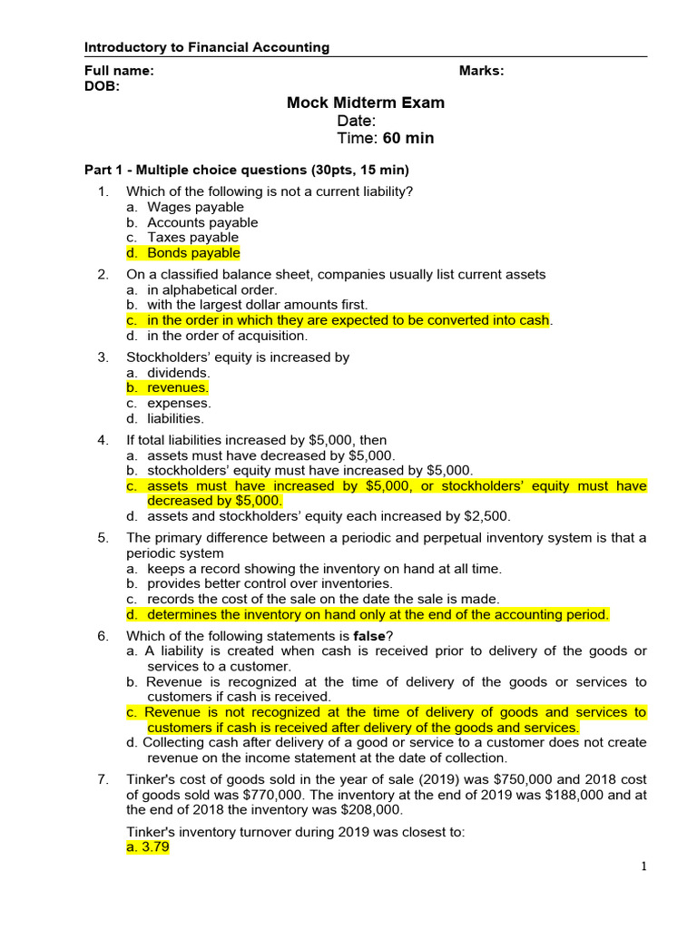 Mock Midterm Exam - Financial Accounting | PDF | Inventory | Bad Debt