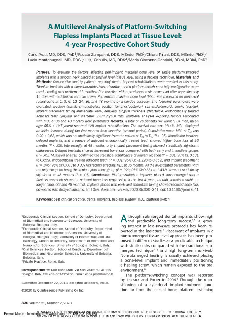 A Multilevel Analysis of Platform-Switching Flapless Implants Placed at ...