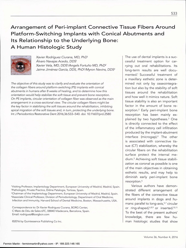Arrangement of Peri-implant Connective Tissue Fibers Around Platform ...