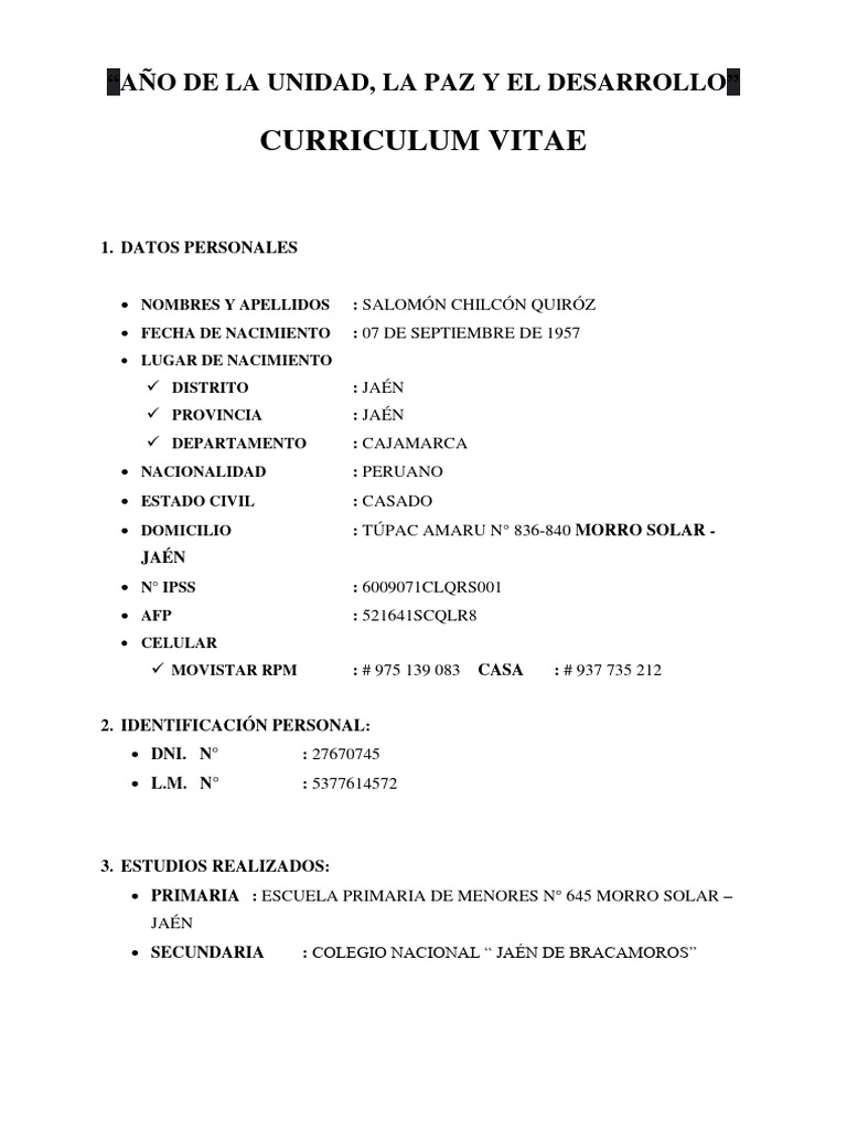 CV de Salomón Chilcón Quiróz | PDF