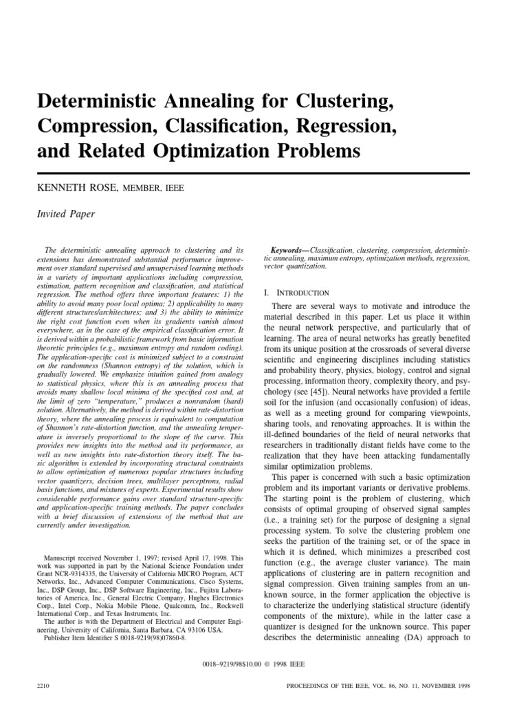 Deterministic Annealing For Cluster Compres Classi Regres and Related Opti Prob | PDF ...