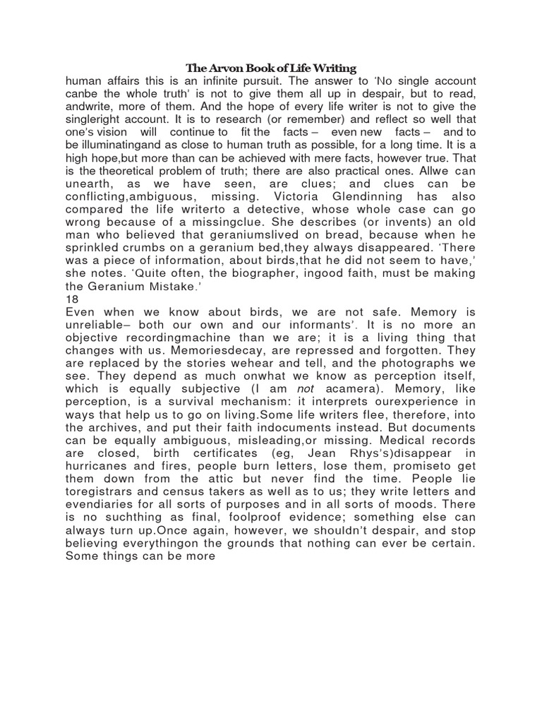 Insights from The Arvon Book of Life Writing | PDF