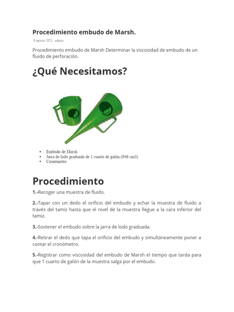 Embudo de MARSH 2 | PDF | Viscosidad | Pulgada