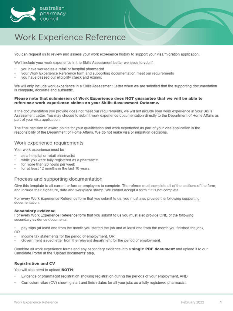 Updated Work Experience Reference Form 26-04 | PDF