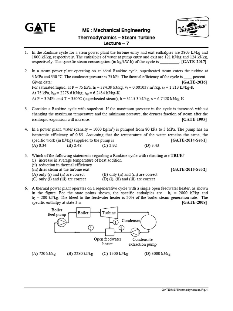 Thermodynamics 7 Steam Turbine | PDF | Steam | Enthalpy
