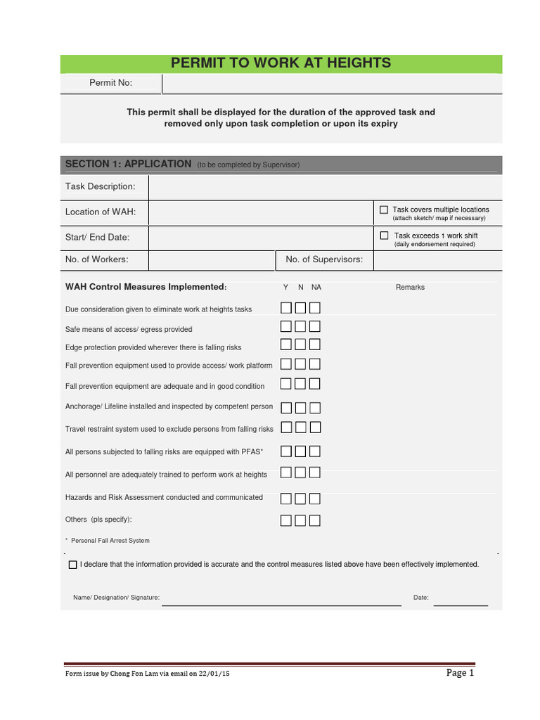 MOM Permit To Work at Height | PDF