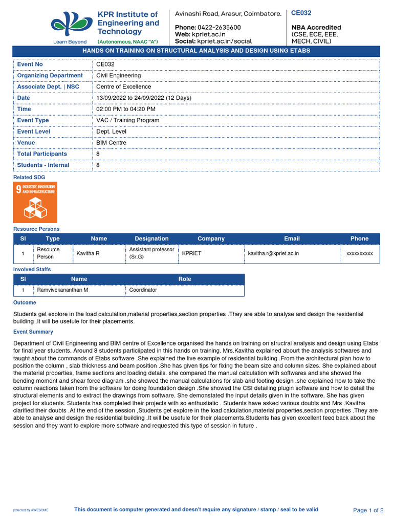 Hands On Training On Structural Analysis And Design Using Etabs Pdf