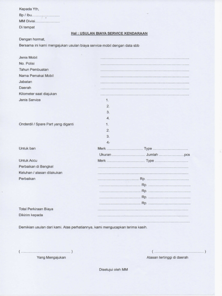 Form Usulan Service | PDF