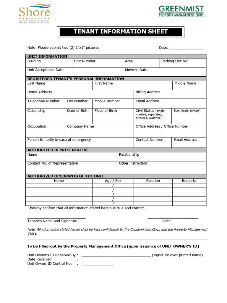 Tenant Information Form | PDF