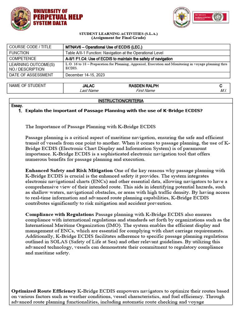 Student Learning Activities Ecdis 11 Dec 2023 | PDF