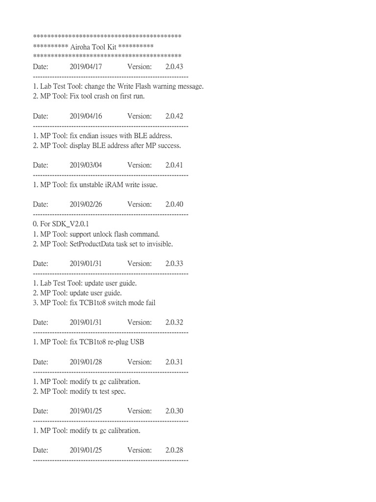 ReleaseNote AB161x Airoha Tool Kit (ATK) 2.0.43 | PDF
