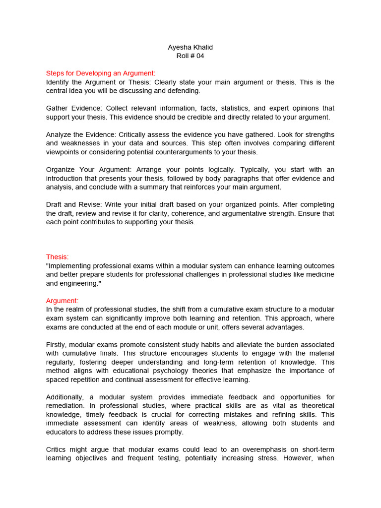 Steps For Developing An Argument | PDF