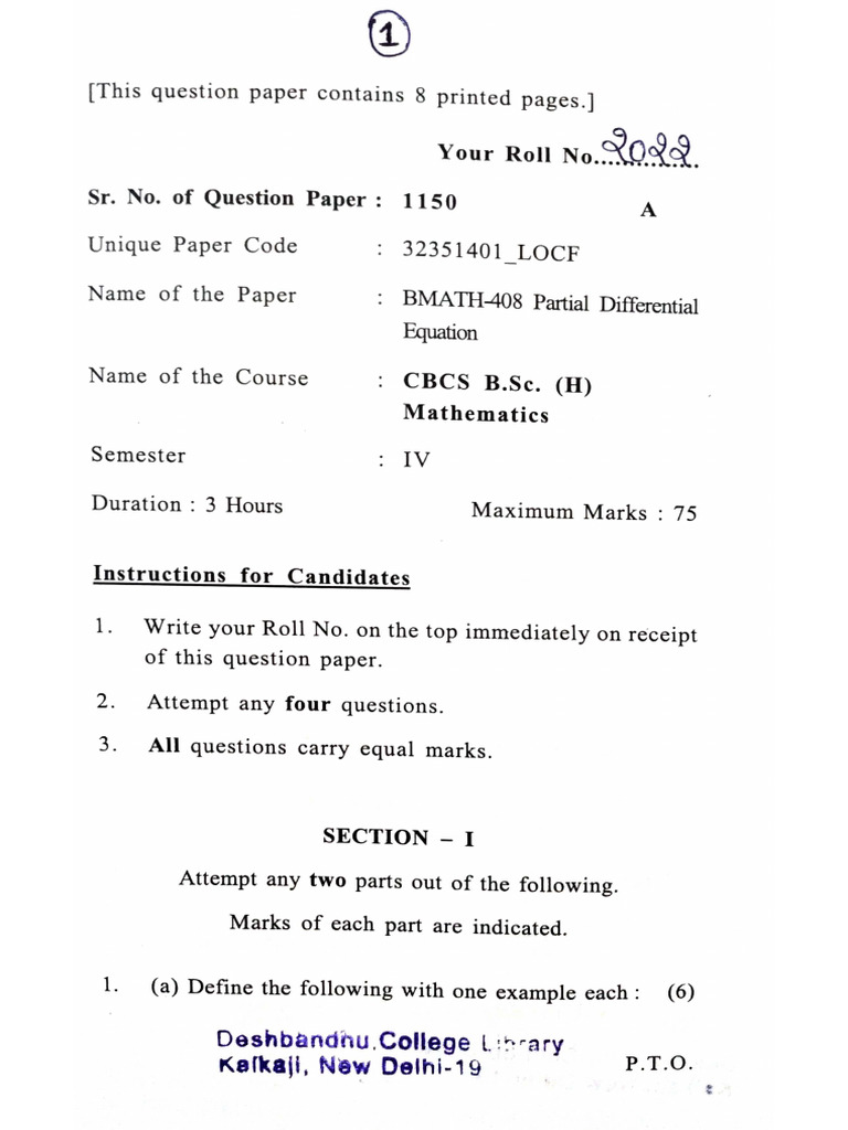 B. Sc. (Hons) Mathematics 4th Semester-2022 | PDF
