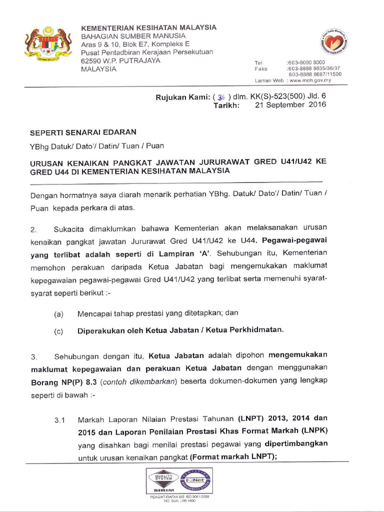 Urusan Kenaikan Pangkat Jawatan Jururawat Gred U41-U42 Ke Gred U44 Di Kementerian Kesihatan ...