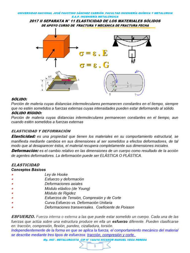 1. SEPARATA N° 11 ELASTICIDAD DE LOS MATERIALES SÓLIDOS | PDF | Deformación (ingeniería ...