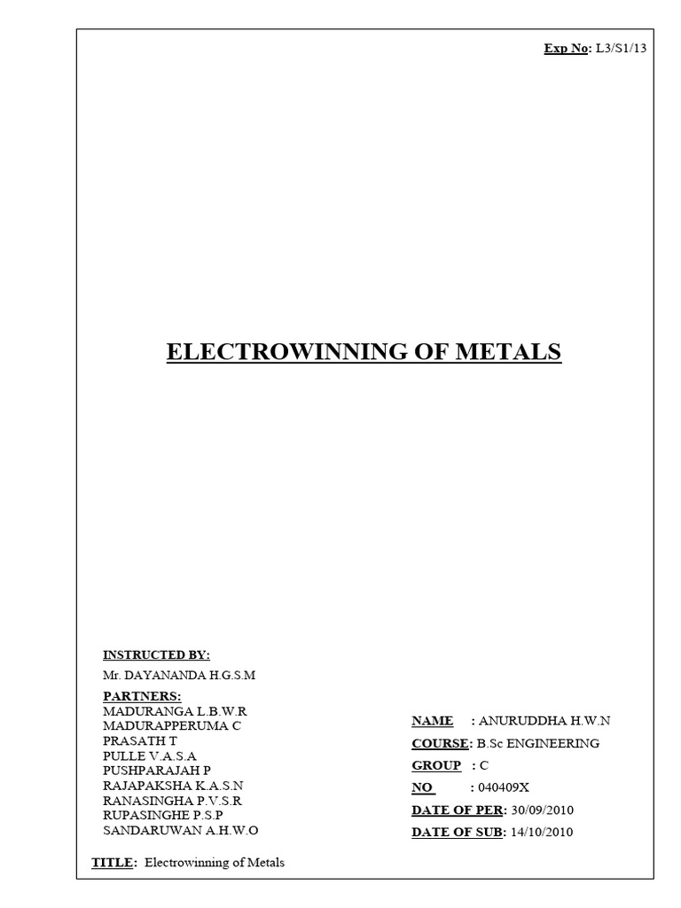 Electrowinning | PDF | Electrode | Anode