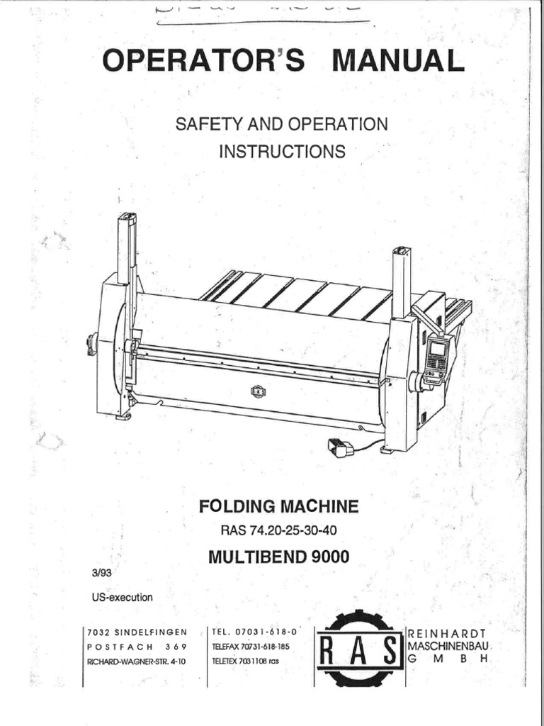 RAS Multibend 9000 Folding Machine Safety & Operation Instructions ...