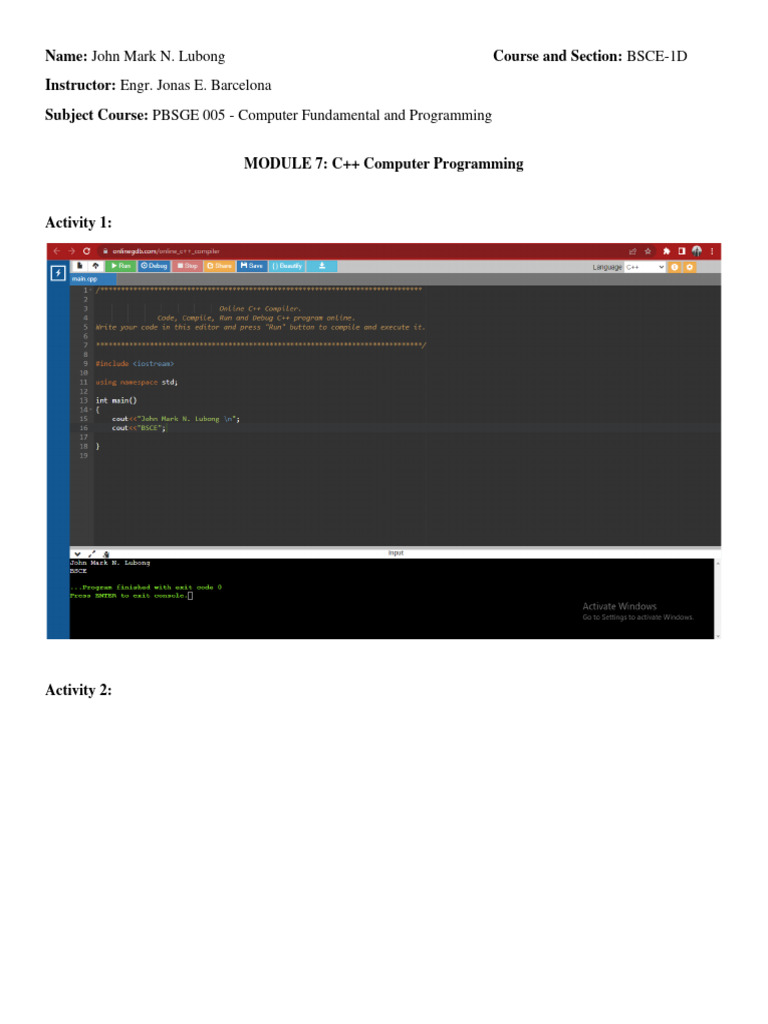 John Mark Lubong Bsce 1D Module 7 Computer Fundamentals and Programming | PDF
