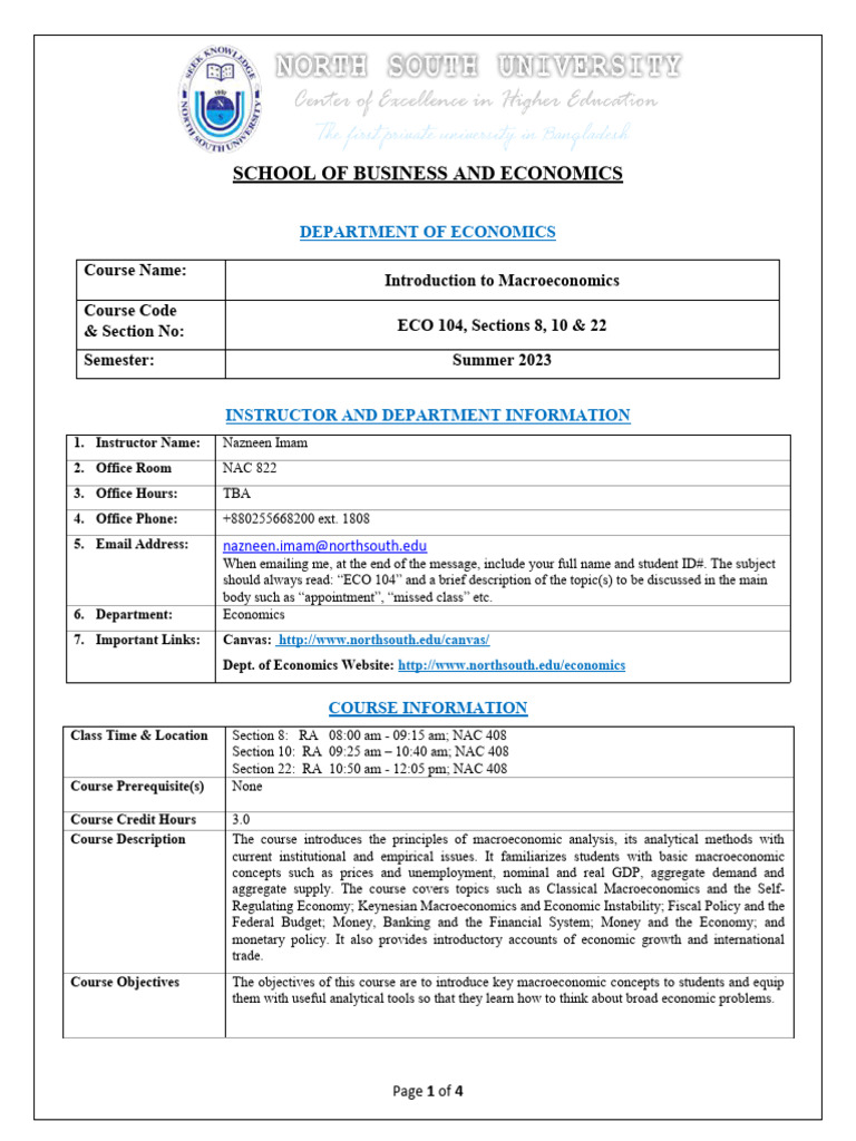 ECO104 CourseOutline Summer2023 | PDF | Macroeconomics | Economics