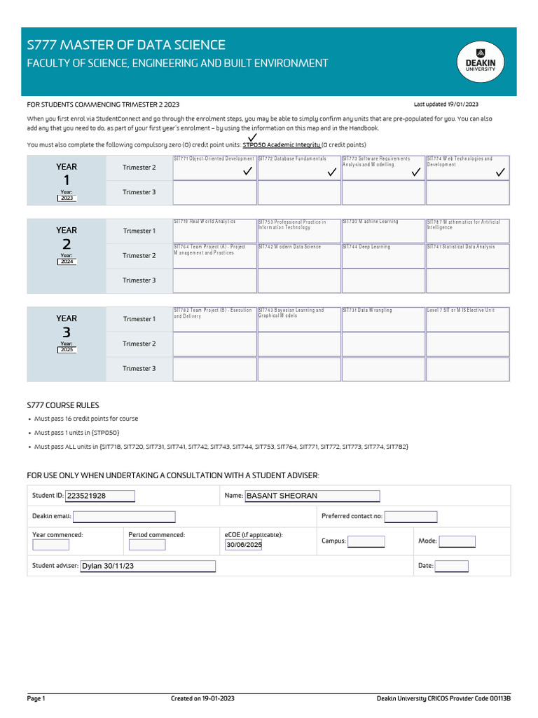 Deakin Master of Data Science Roadmap | PDF